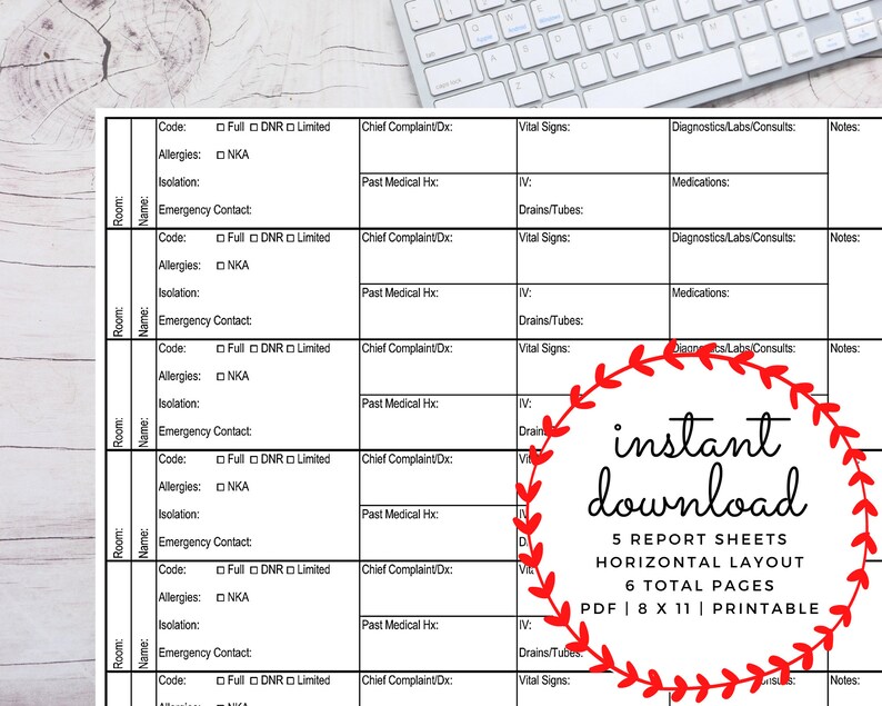 Emergency Room Nurse Report Sheet Bundle, Nurse Brain, Med/surg ...