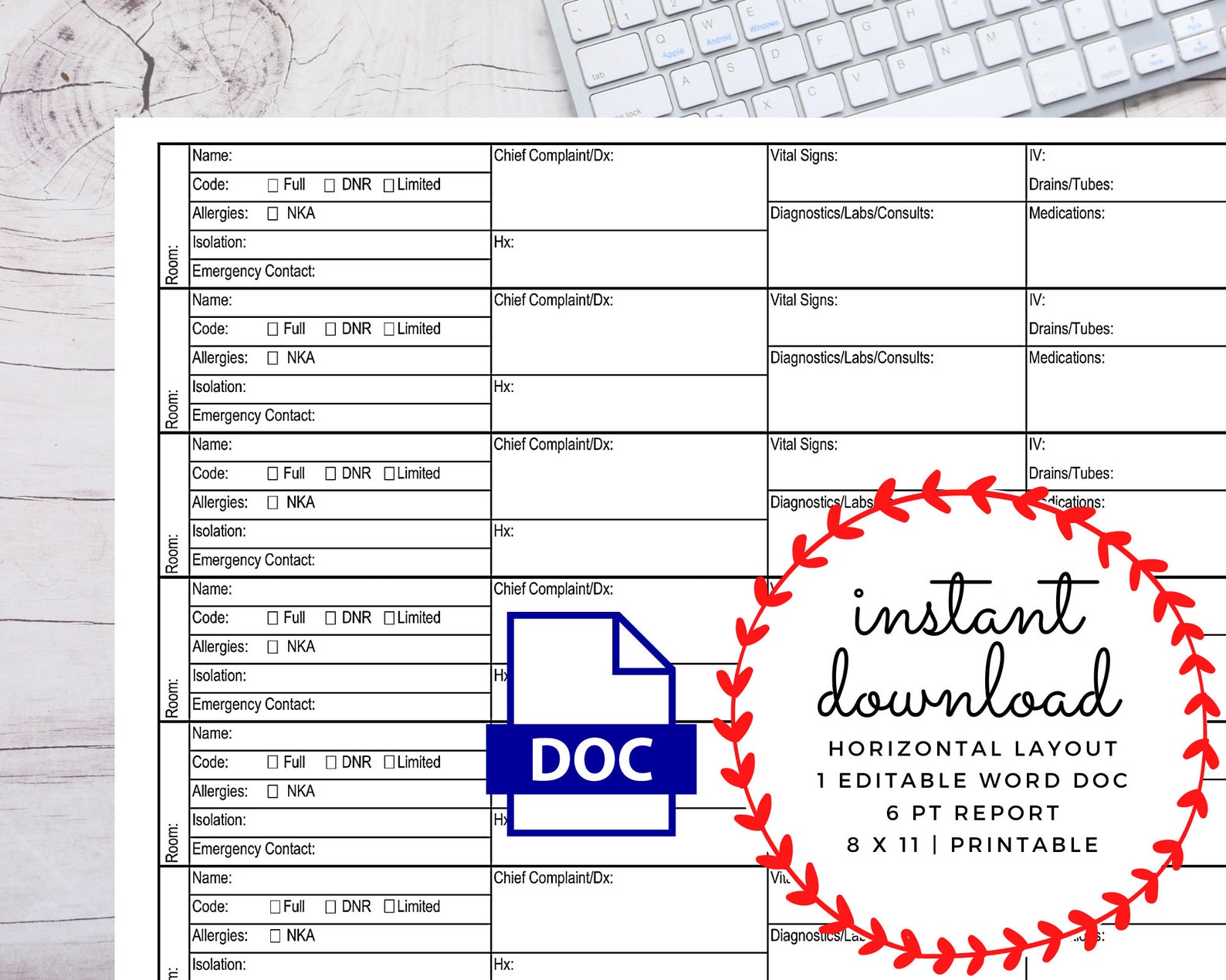 Emergency Room Nurse Report Sheet, 6 Pt, Nurse Brain, Day Night NOC ...