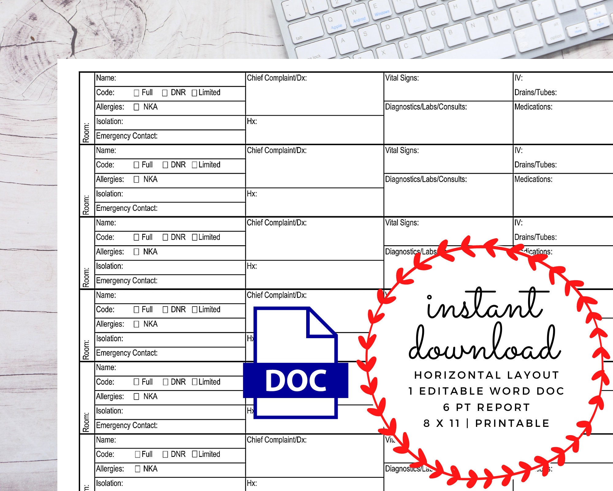 Emergency Room Nurse Report Sheet, 6 Pt, Nurse Brain, Day Night NOC ...