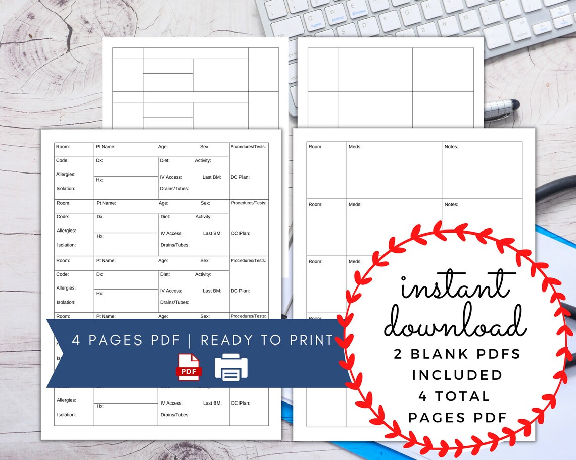 Med/surg 5 Patient Nurse Report Sheet, Nurse Brain, Day Night NOC Shift ...
