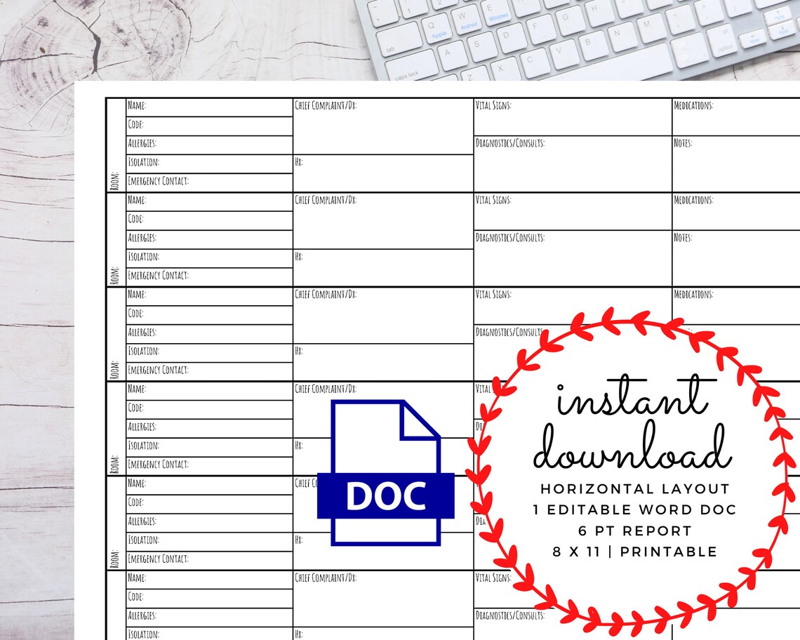 Emergency Room Nurse Report Sheet, 6 Pt, Nurse Brain, Day Night NOC ...