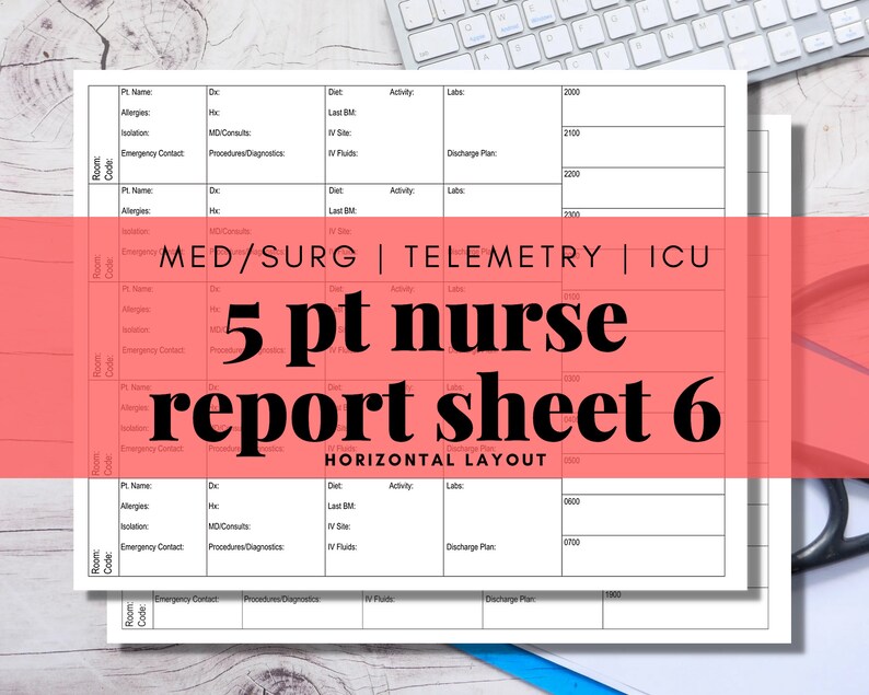Med/surg 5 Patient Horizontal Nurse Report Sheet, Nurse Brain, Day ...
