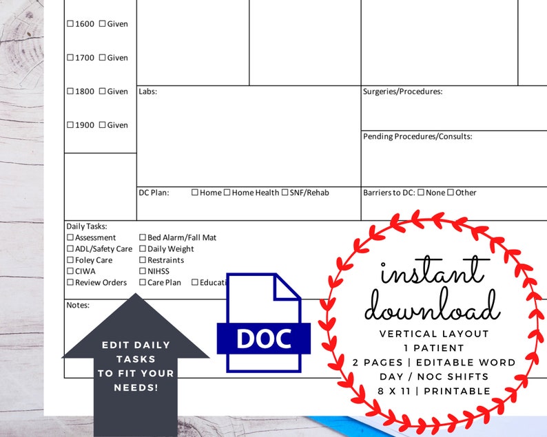 1 Patient Nurse Report Sheet ER Report Sheet Nurse Brain - Etsy