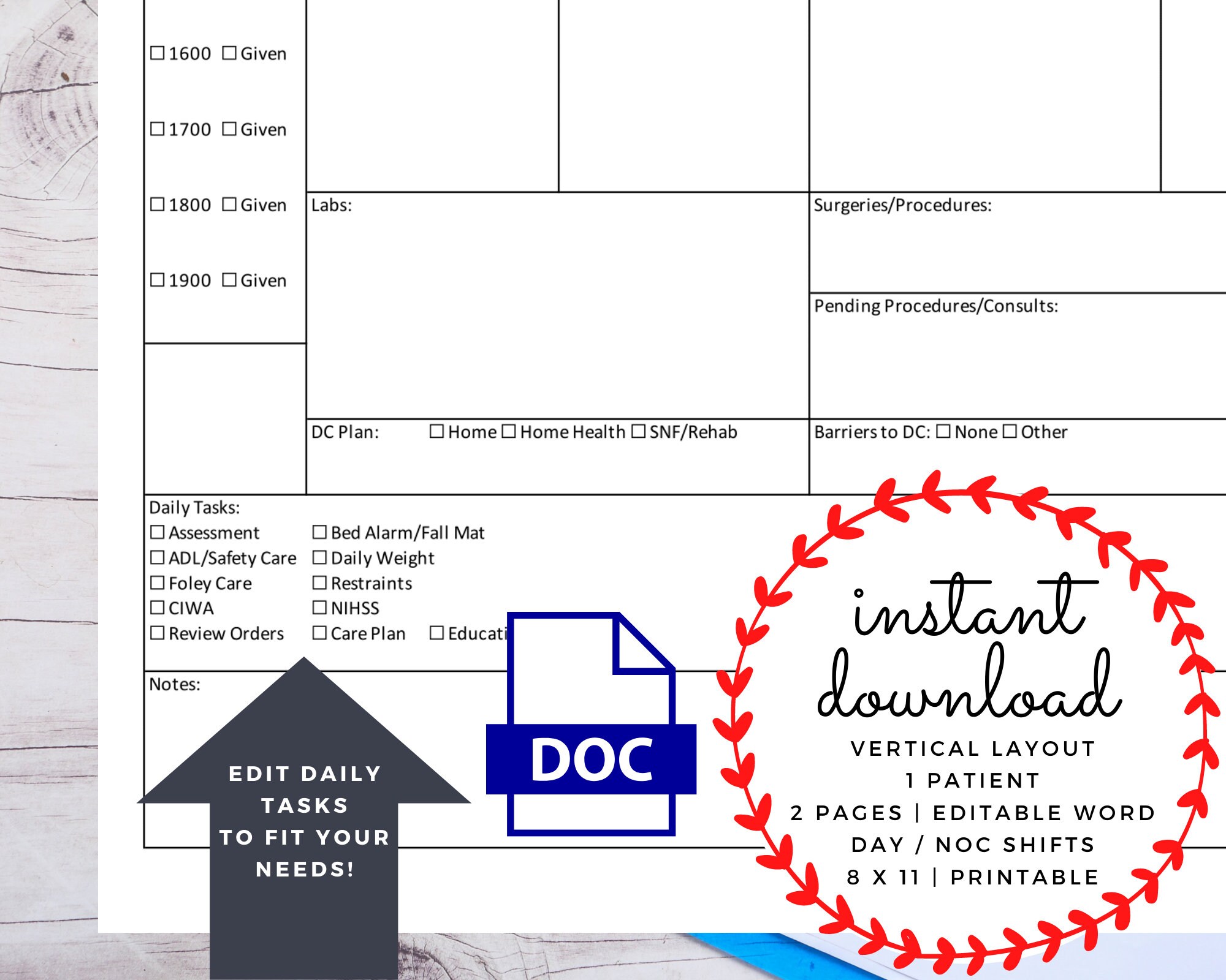 1 Patient Nurse Report Sheet, ER Report Sheet, Nurse Brain, Day Night ...
