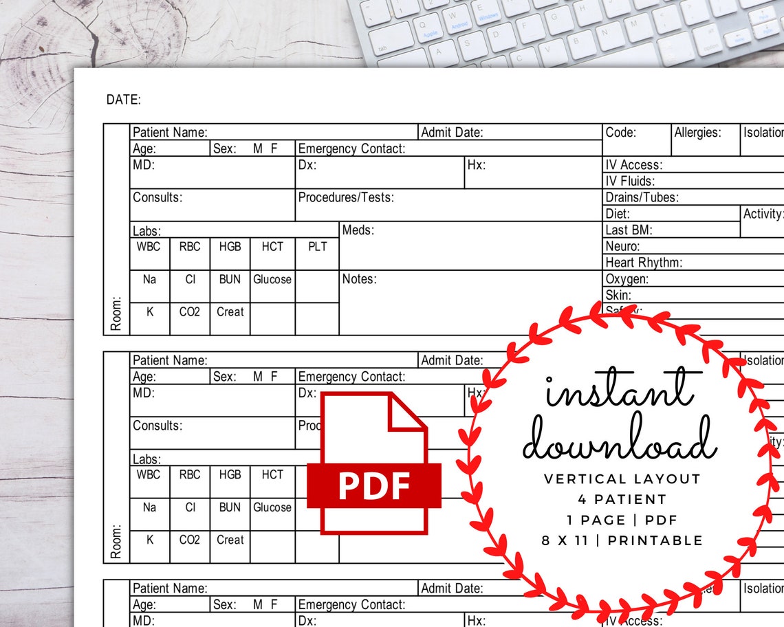 Med/surg 4 Patient Nurse Report Sheet Nurse Brain Editable - Etsy