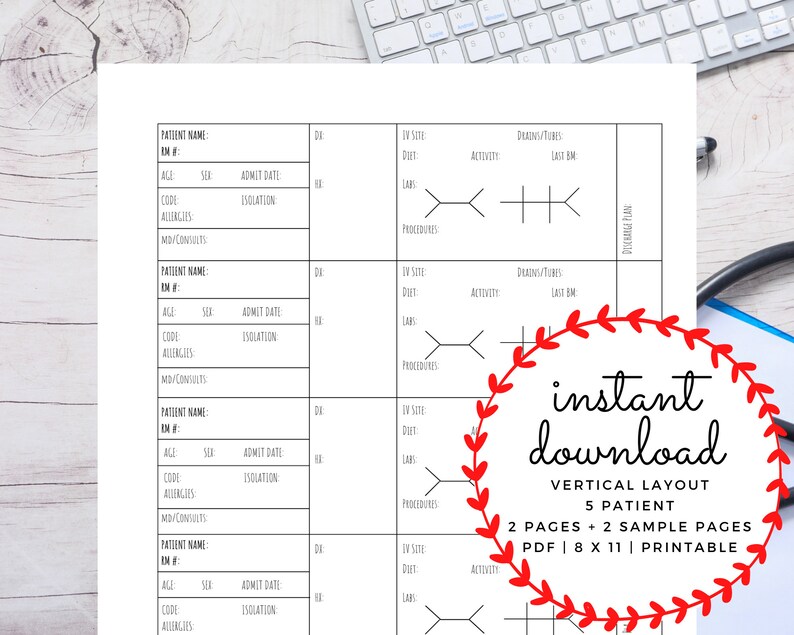 Med/surg 5 Patient Nurse Report Sheet, Nurse Brain, Day Night NOC Shift ...