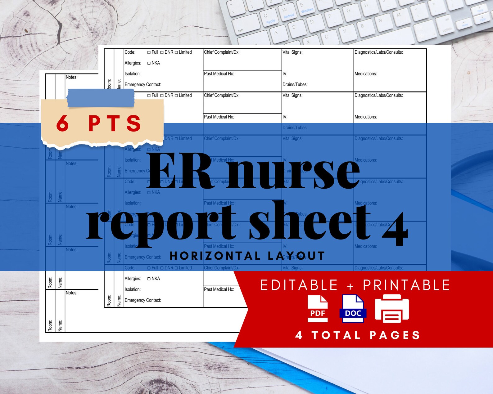 Emergency Room Nurse Report Sheet, 6 Pt, Nurse Brain, Day Night NOC ...