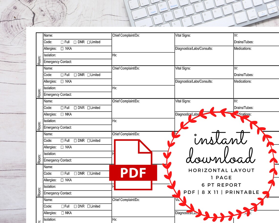 Emergency Room Nurse Report Sheet, 6 Pt, Nurse Brain, Day Night NOC ...