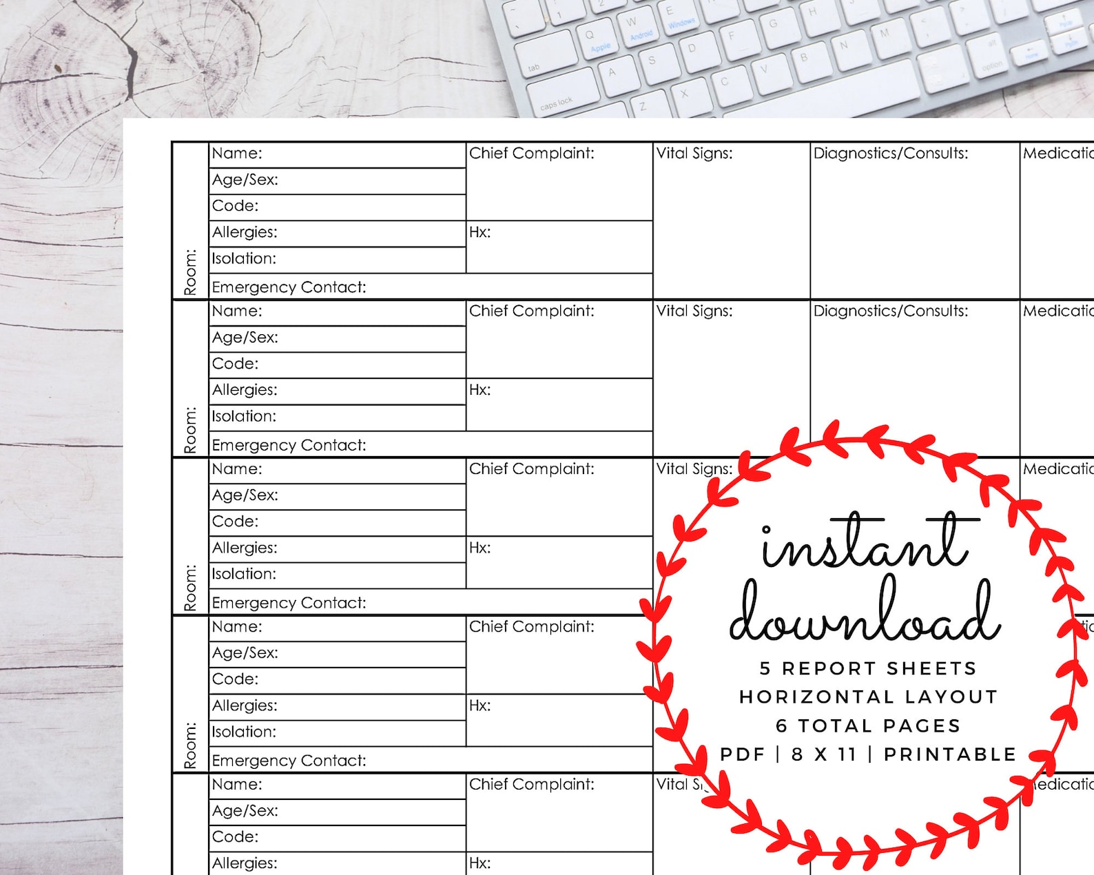 Emergency Room Nurse Report Sheet Bundle, Nurse Brain, Med/surg ...