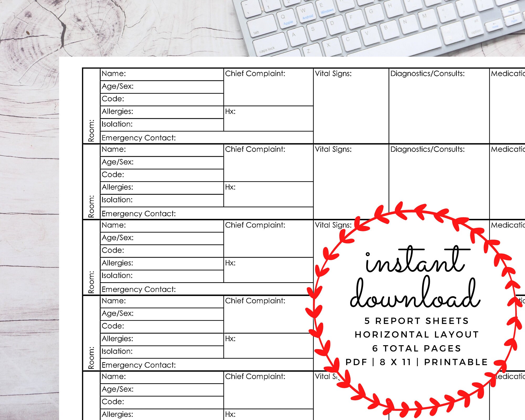 Emergency Room Nurse Report Sheet Bundle, Nurse Brain, Med/surg ...