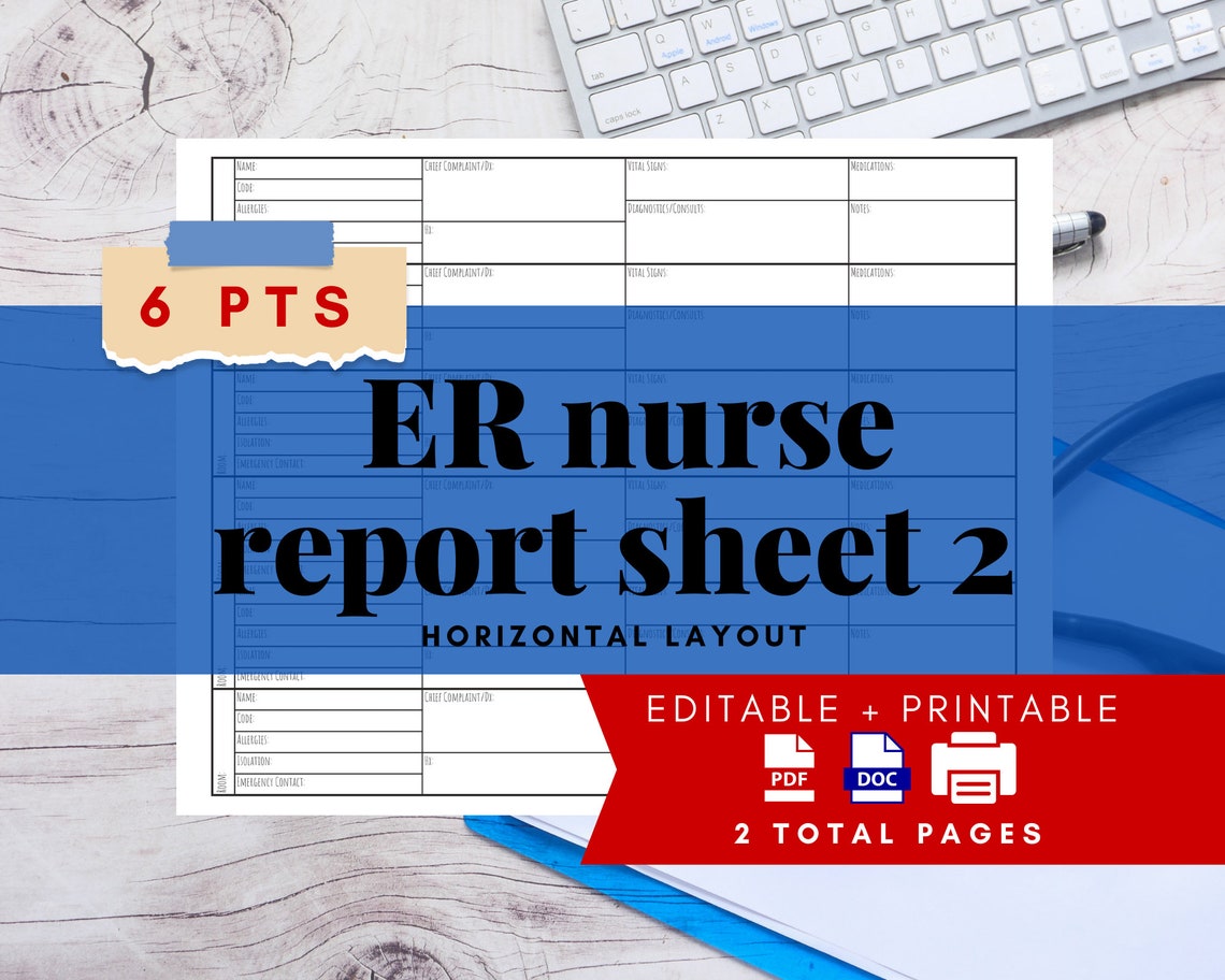Emergency Room Nurse Report Sheet, 6 Pt, Nurse Brain, Day Night NOC ...