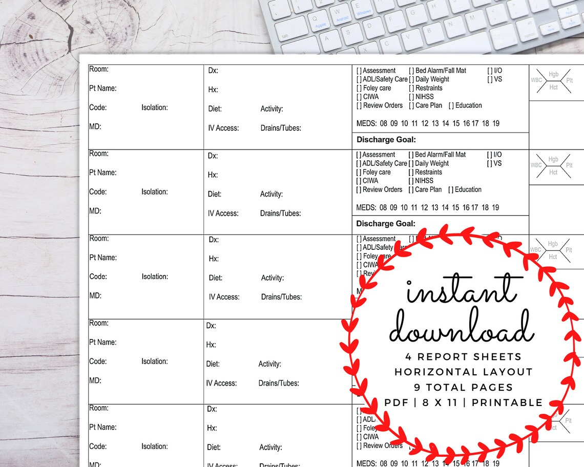 5 Patient Nurse Report Sheet Bundle, Nurse Brain, Med/surg, Handoff ...