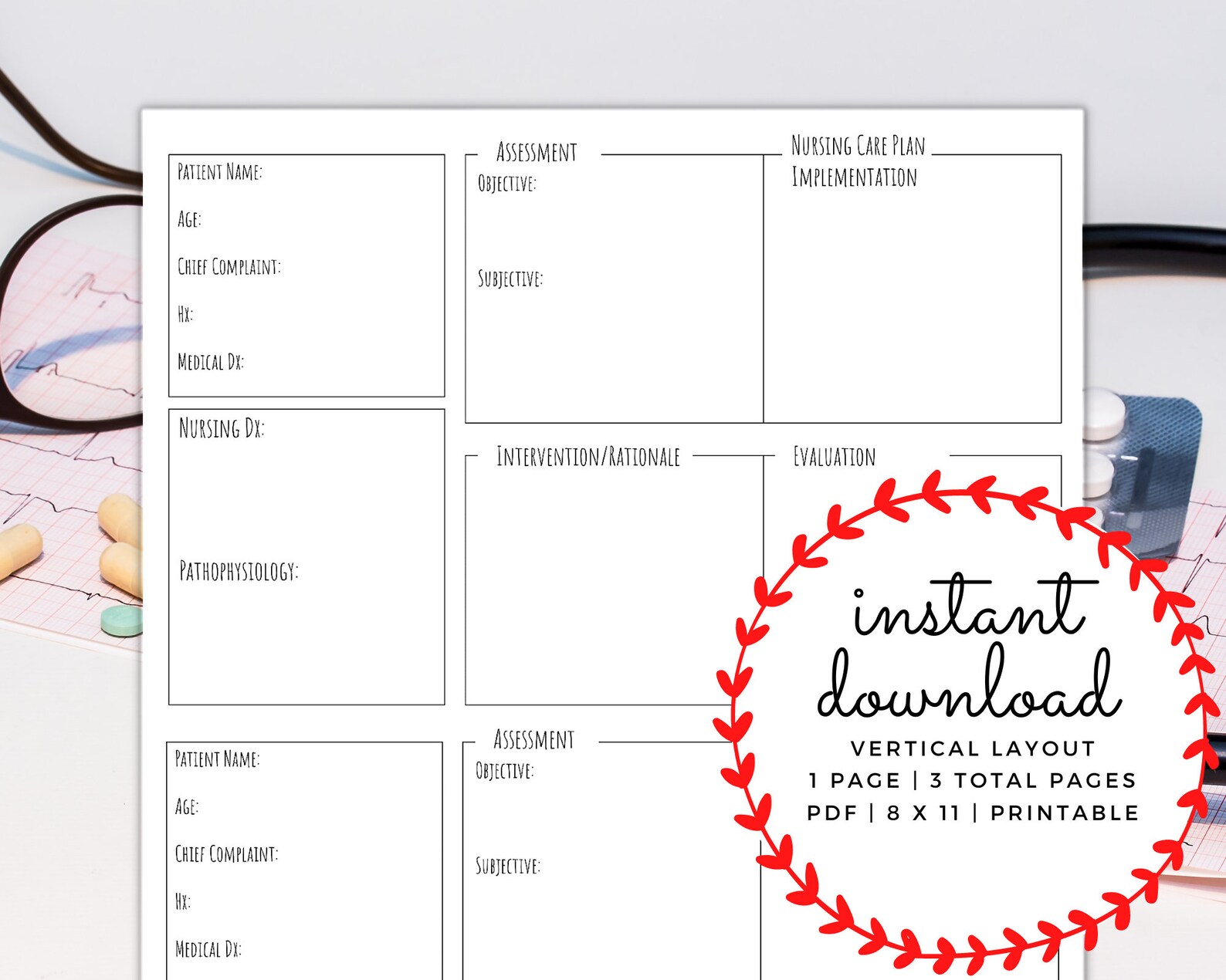 3 Page Care Plan Concept Map, Nursing Notes Template, BSN, MSN, Study ...