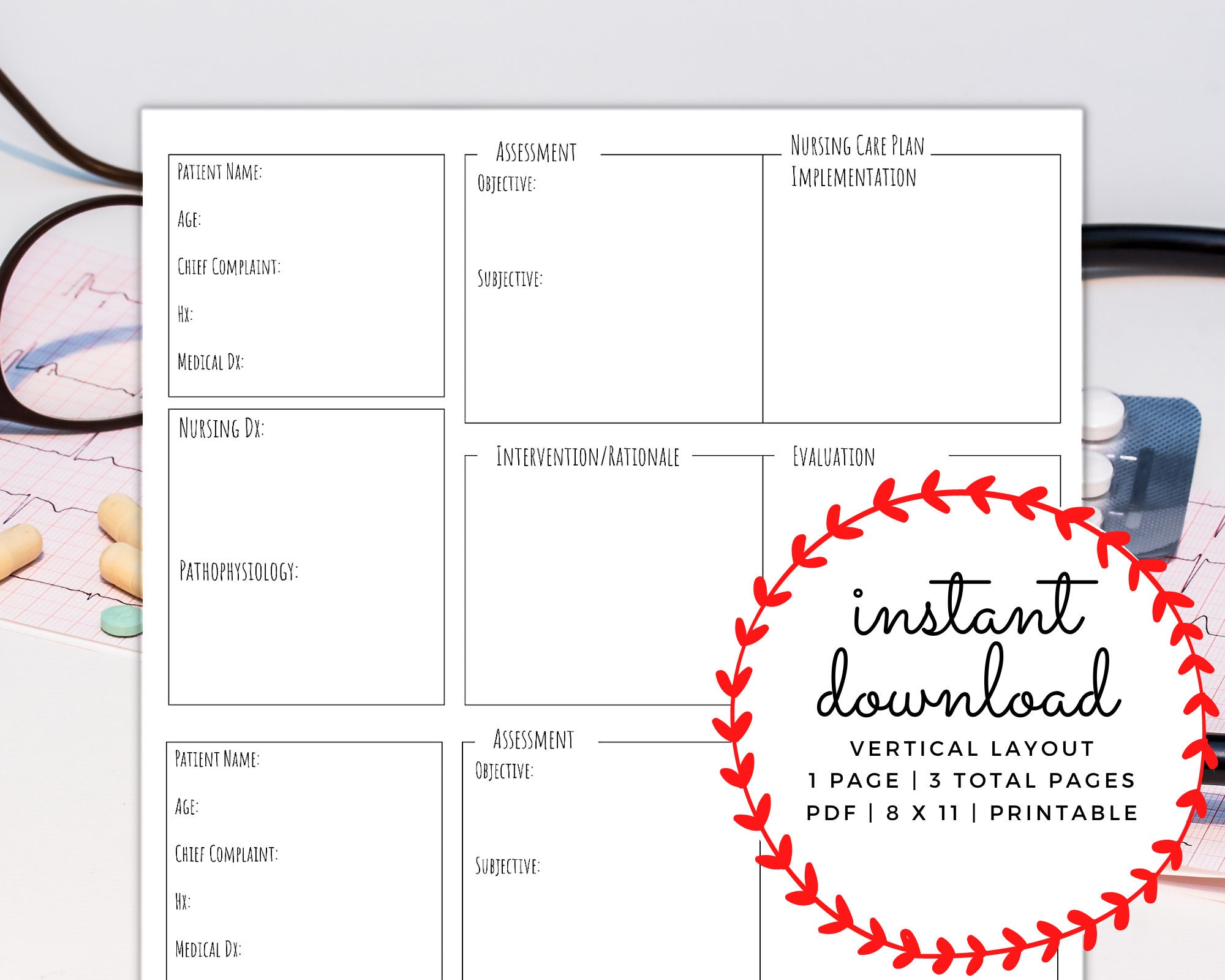 3 Page Care Plan Concept Map, Nursing Notes Template, BSN, MSN, Study ...