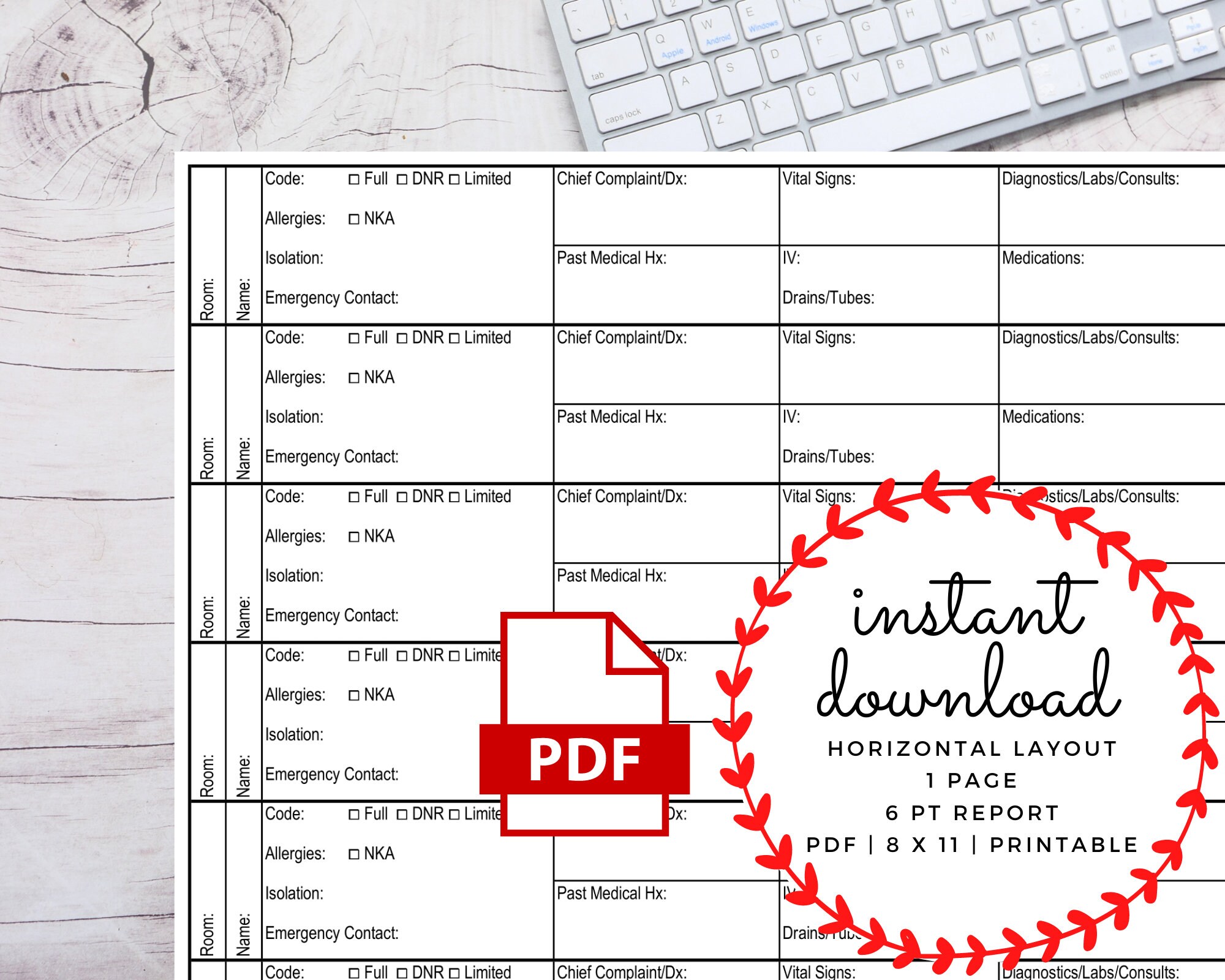 Emergency Room Nurse Report Sheet, 6 Pt, Nurse Brain, Day Night NOC ...