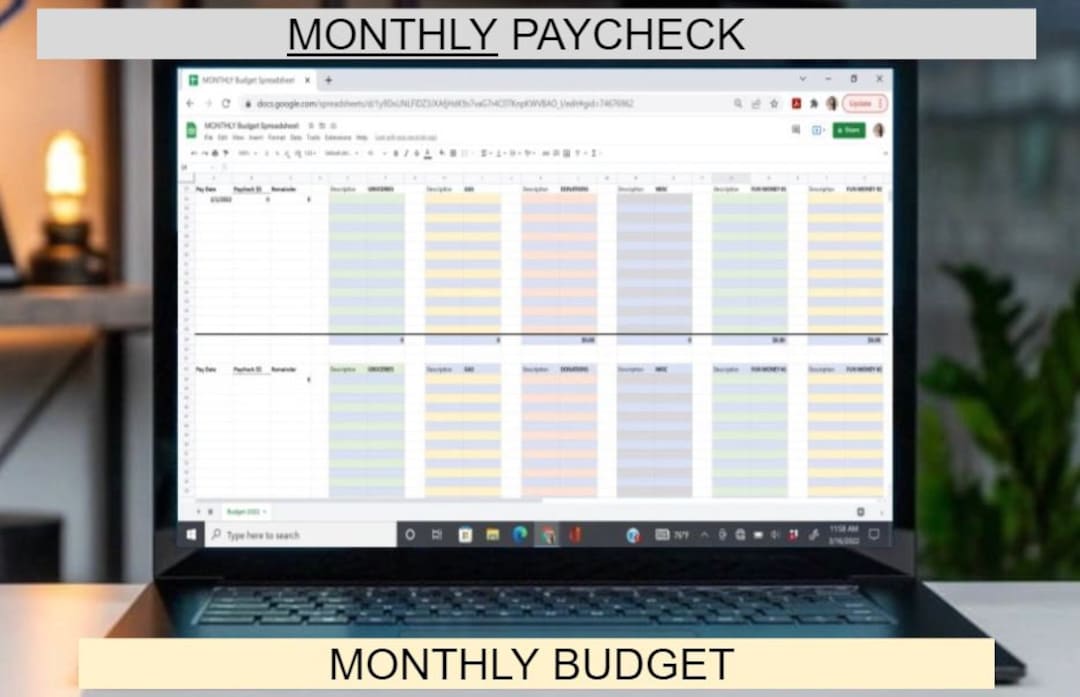 MONTHLY Budget Spreadsheet - MONTHLY Paychecks - Etsy