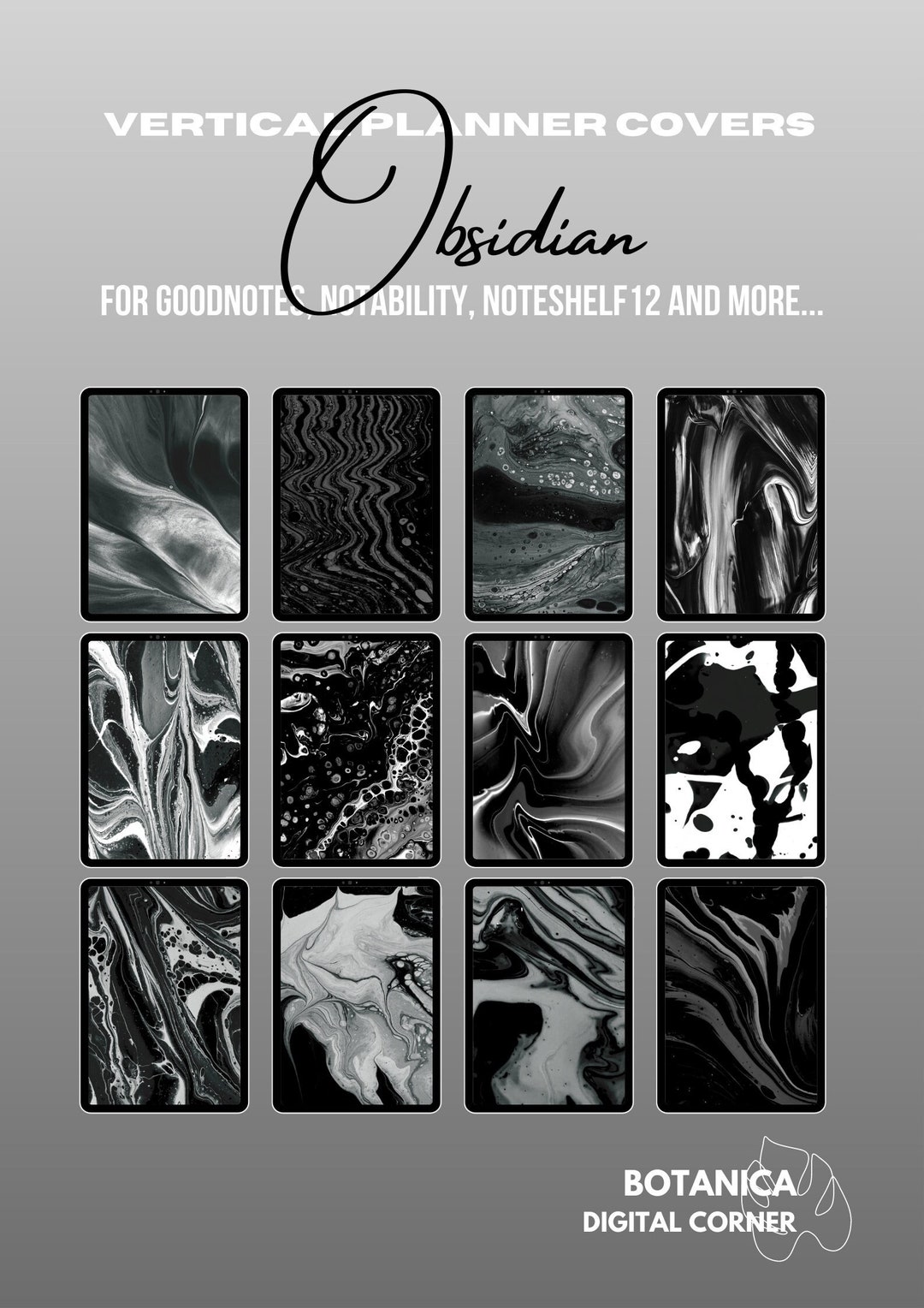 OBSIDIAN * Abstract Digital Planner Covers for Goodnotes - Notability ...