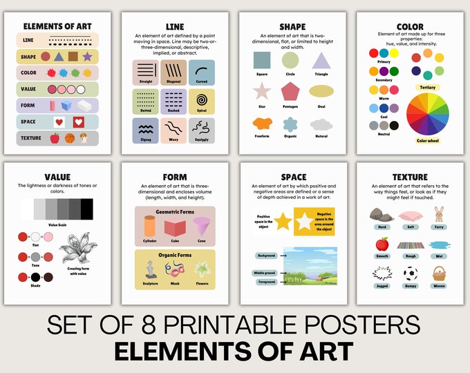 Set of 8 Educational Elements of Art Posters, K-12 Art, Art Class ...