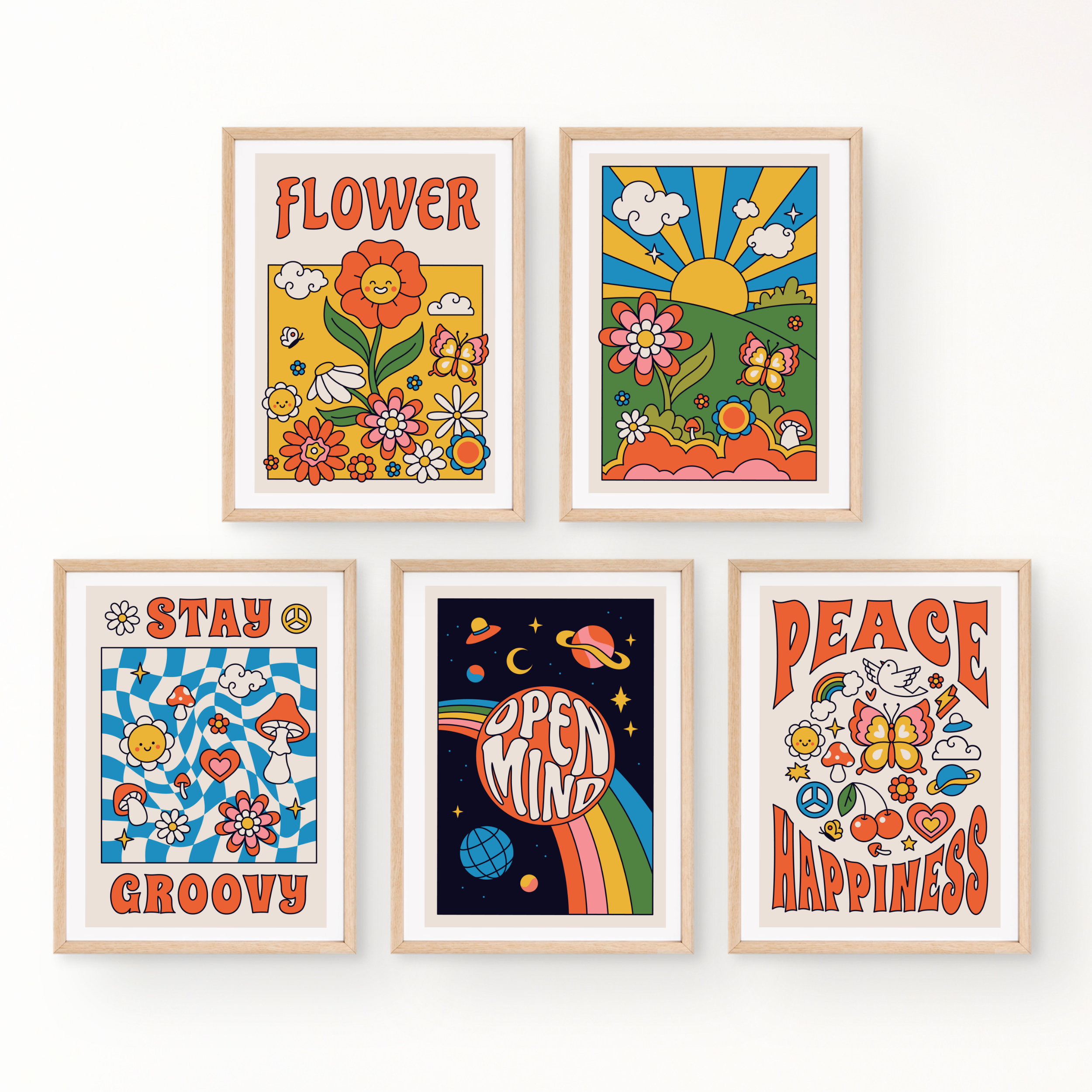 Set of 5 Groovy Vintage 1960s Posters Hippie Floral Boho - Etsy