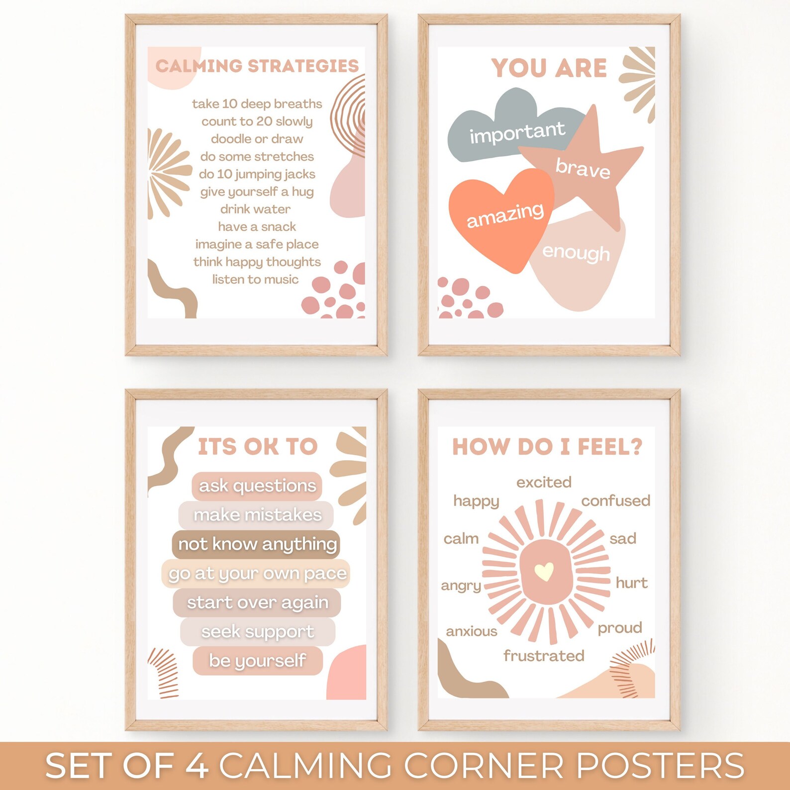 Set of 4 Calming Corner Posters, Calm Down Printable Decor, Social ...