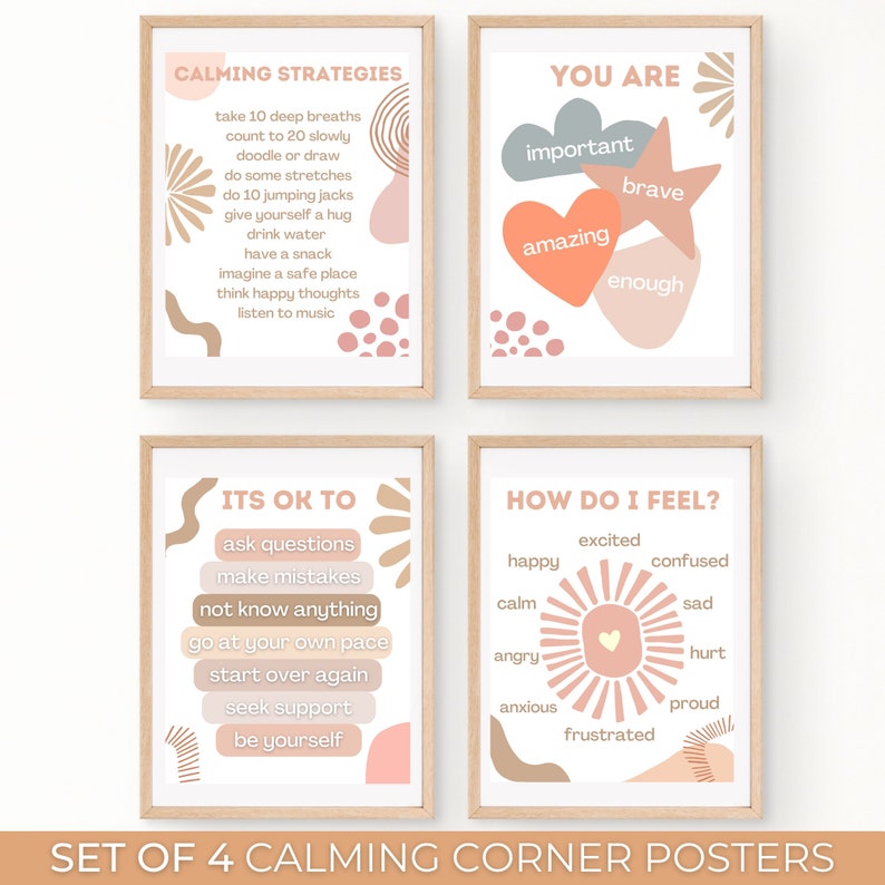 Set of 4 Calming Corner Posters, Calm Down Printable Decor, Social ...