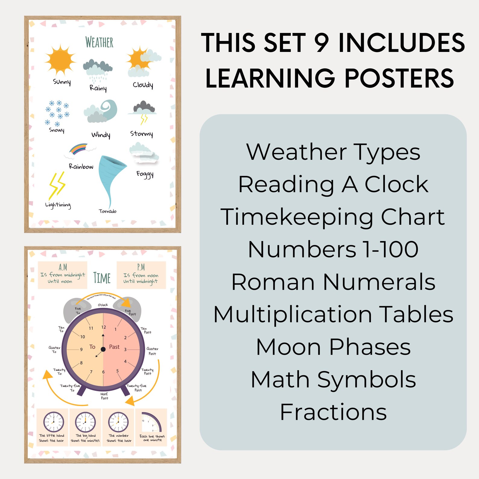 Set of 9 Educational Printables Fractions Moon Phases - Etsy
