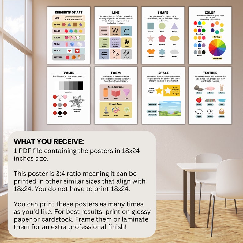 Set of 8 Educational Elements of Art Posters, K-12 Art, Art Class ...
