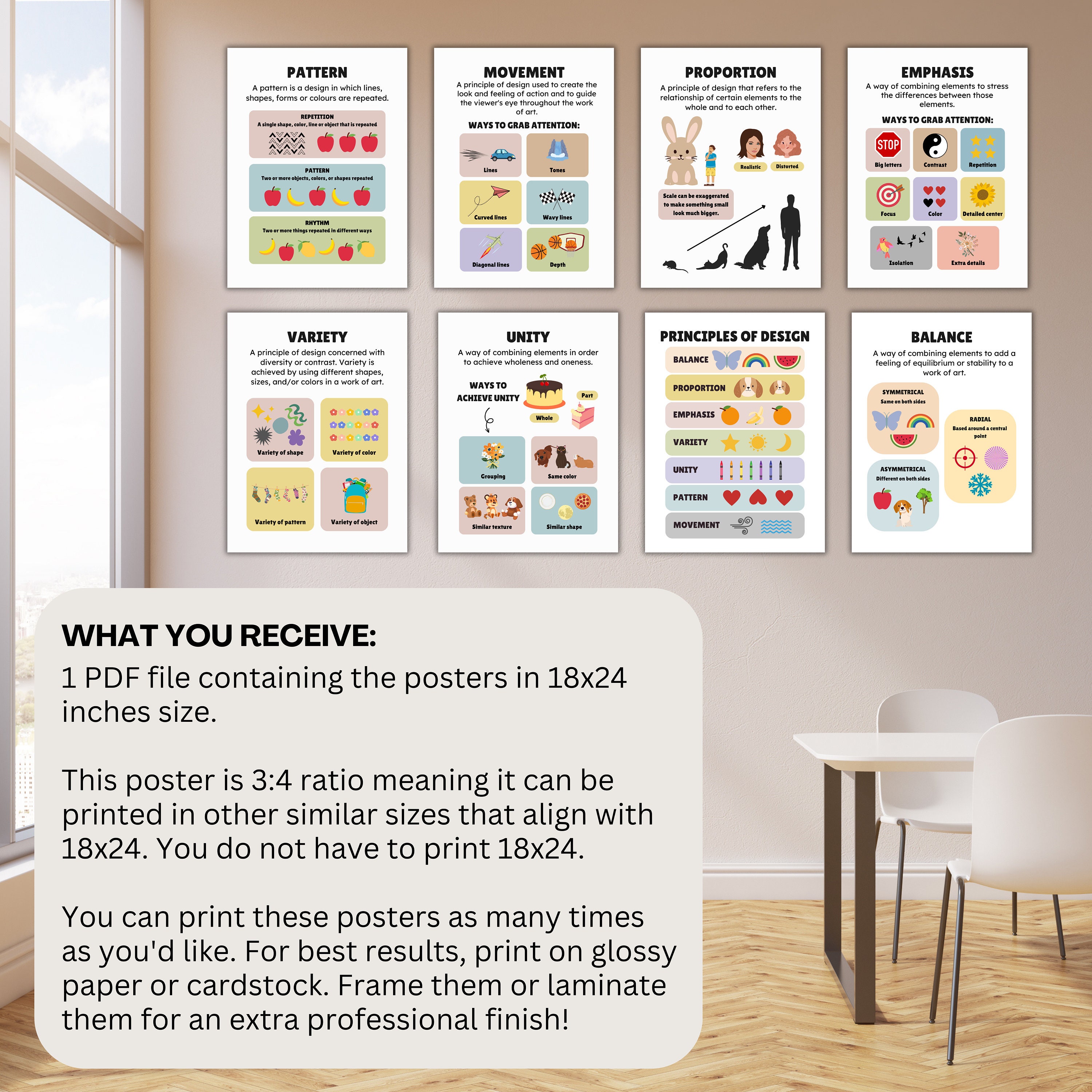 Set of 8 Educational Principles of Design Posters, K-12 Art, Art Class ...