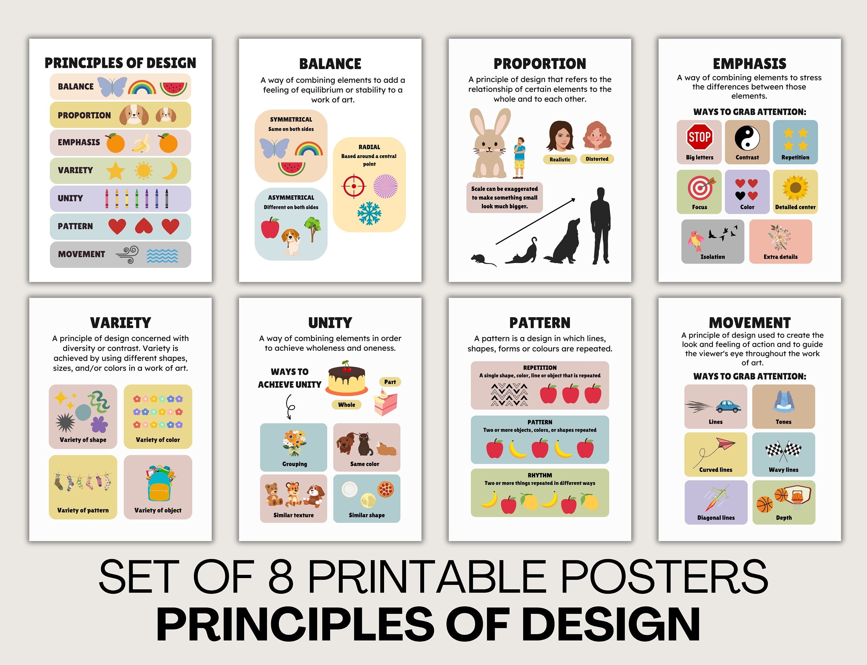 Set of 8 Educational Principles of Design Posters, K-12 Art, Art Class ...