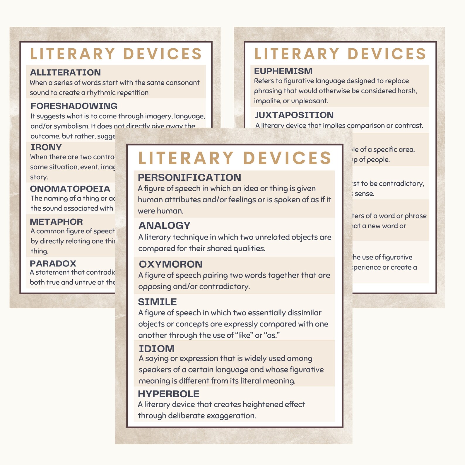 Set of 3 Educational Literary Device Posters, Language Arts, English ...