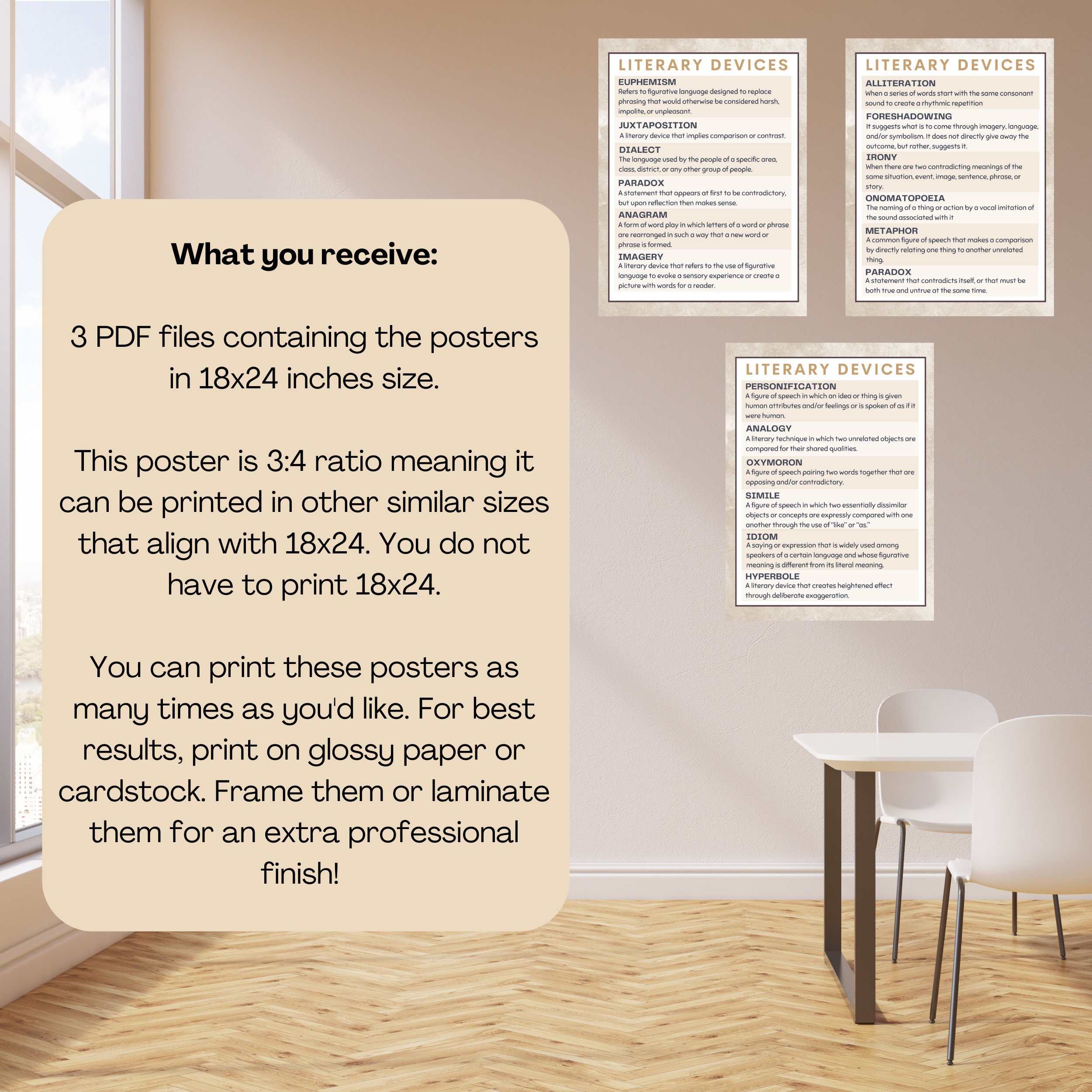 Set of 3 Educational Literary Device Posters, Language Arts, English ...