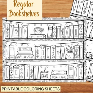 Bookshelves Printable Coloring Sheets, Printable Coloring Bookshelf ...