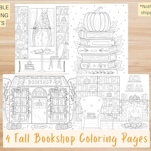 Fall Printable Bookshop Coloring Pages, Autumn Coloring Pages, Fall ...