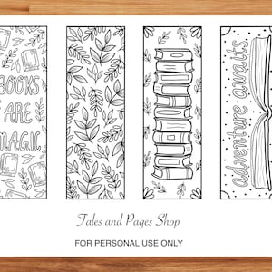 Printable Coloring Bookish Bookmarks for Adults and Kids- Set of 4 ...