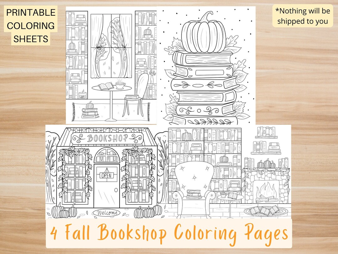 Fall Printable Bookshop Coloring Pages, Fall Coloring Pages, Fall ...