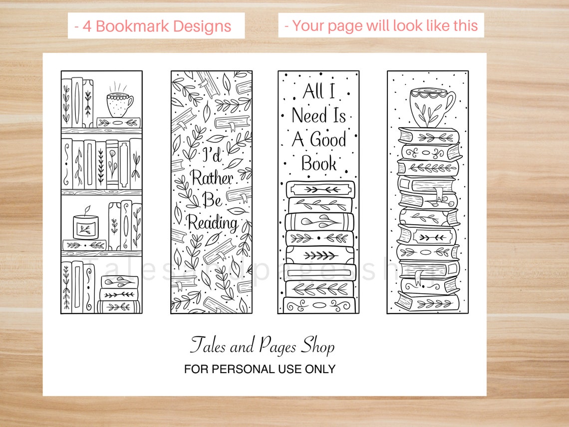 Reading Printable Coloring Bookmarks for Adults and Kids, Library ...