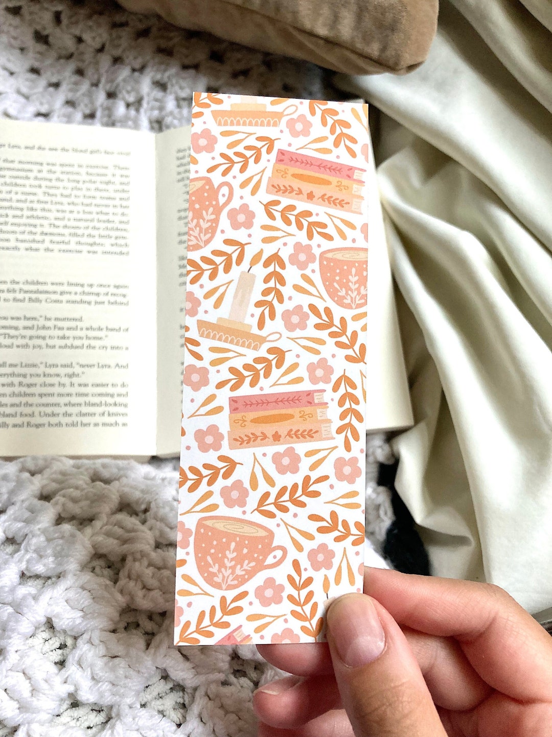 Floral Books and Coffee Bookmark Books and Tea Bookmark Pink - Etsy