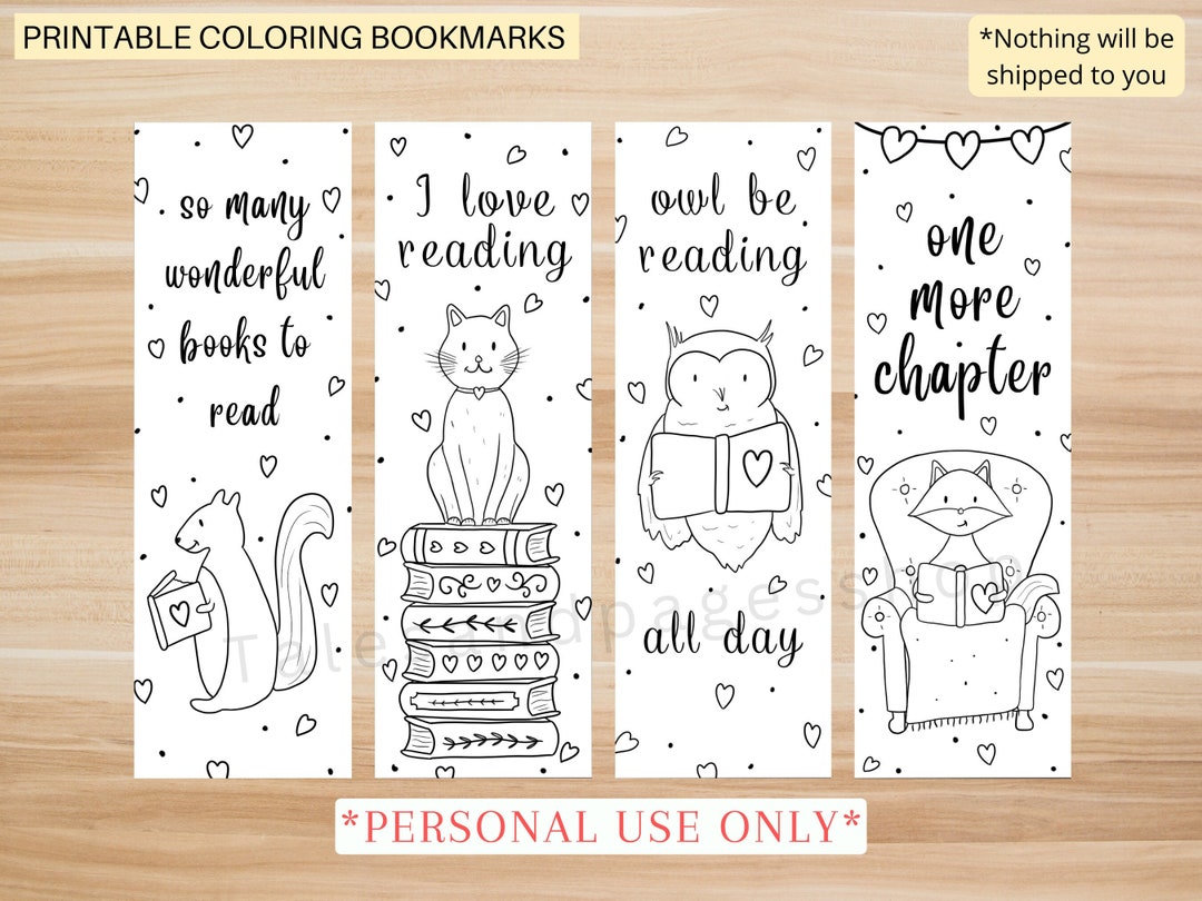 Reading Printable Animal Coloring Bookmarks for Kids and Adults, Animal ...