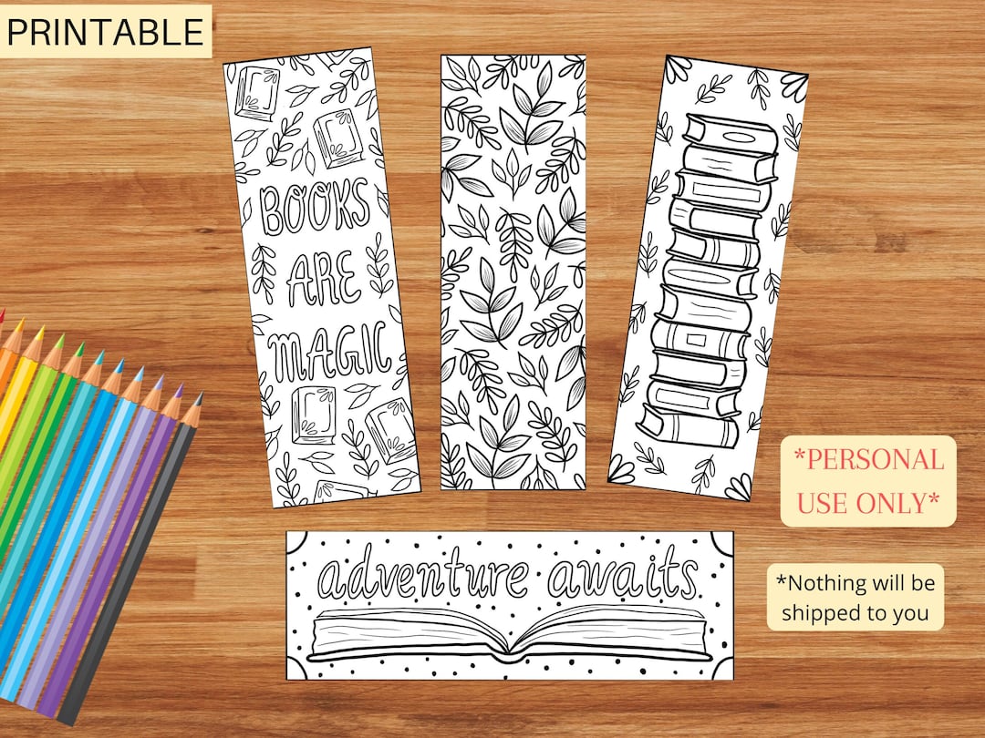 Printable Coloring Bookish Bookmarks for Adults and Kids- Set of 4 ...