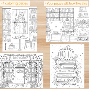 Fall Printable Bookshop Coloring Pages, Autumn Coloring Pages, Fall ...
