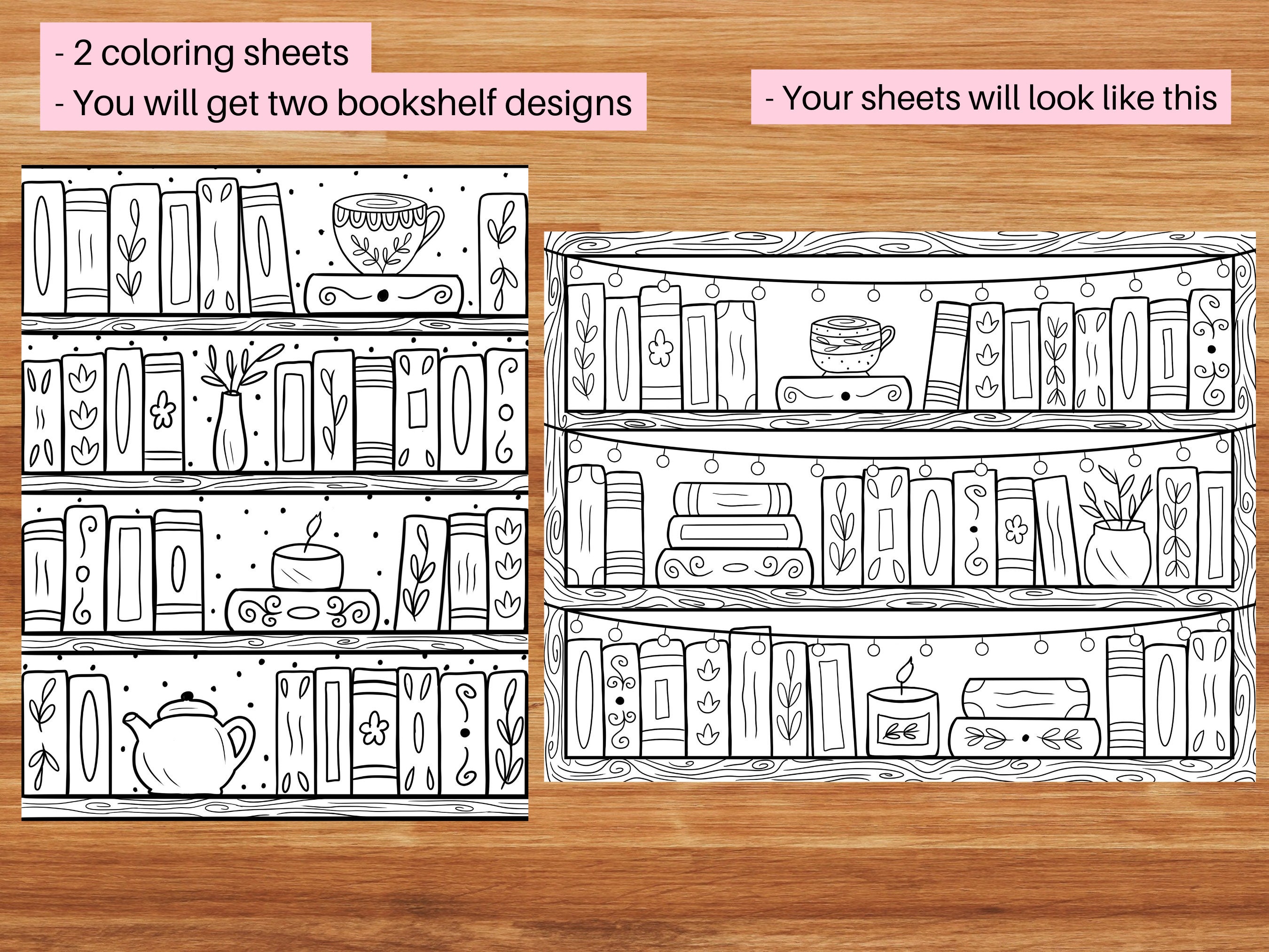 Bookshelves Printable Coloring Sheets, Printable Coloring Bookshelf ...