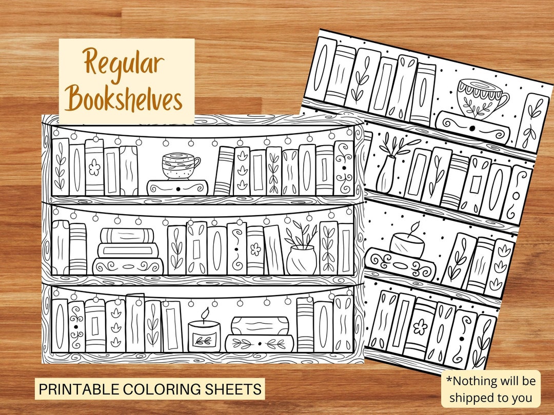 Bookshelves Printable Coloring Sheets, Printable Coloring Bookshelf ...