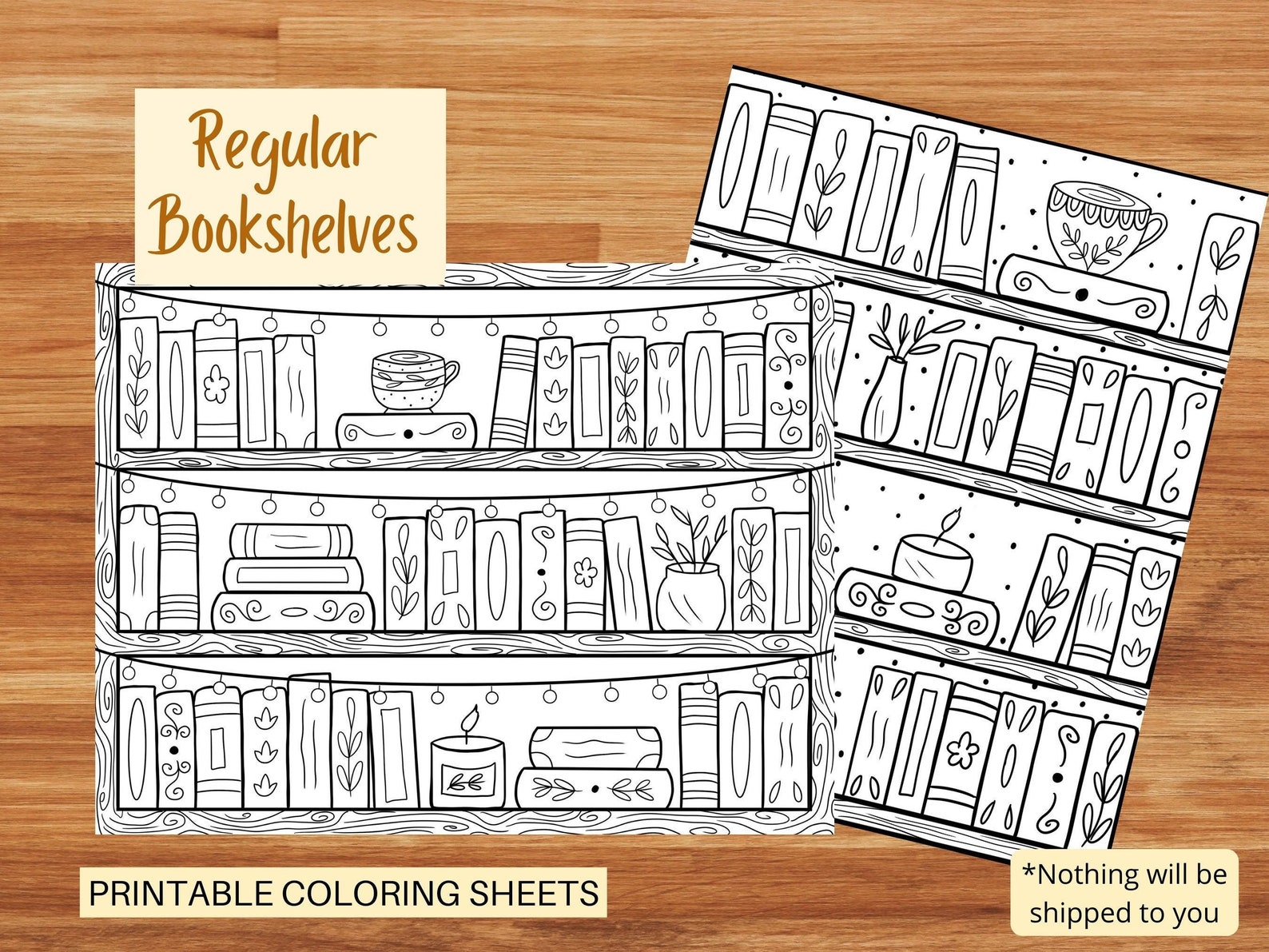Bookshelves Printable Coloring Sheets Library Lovers Month - Etsy