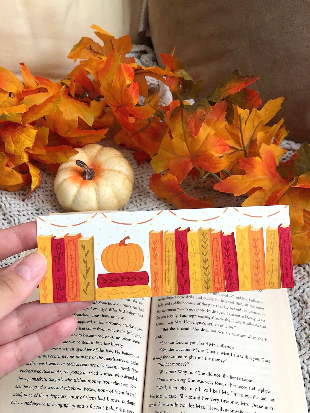 Fall Bookstack Bookmark, Fall Books and Pumpkins Bookmark, Bookish Fall ...
