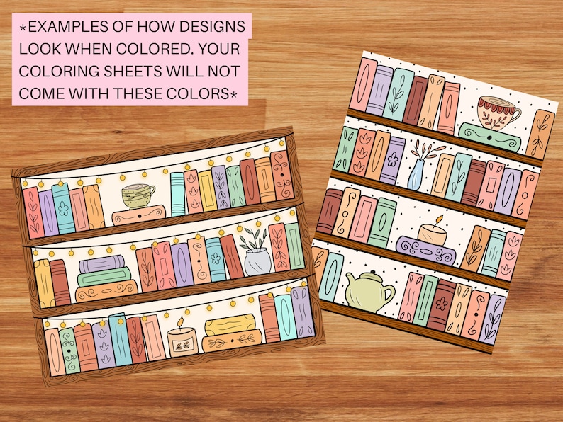 Bookshelves Printable Coloring Sheets Library Lovers Month - Etsy