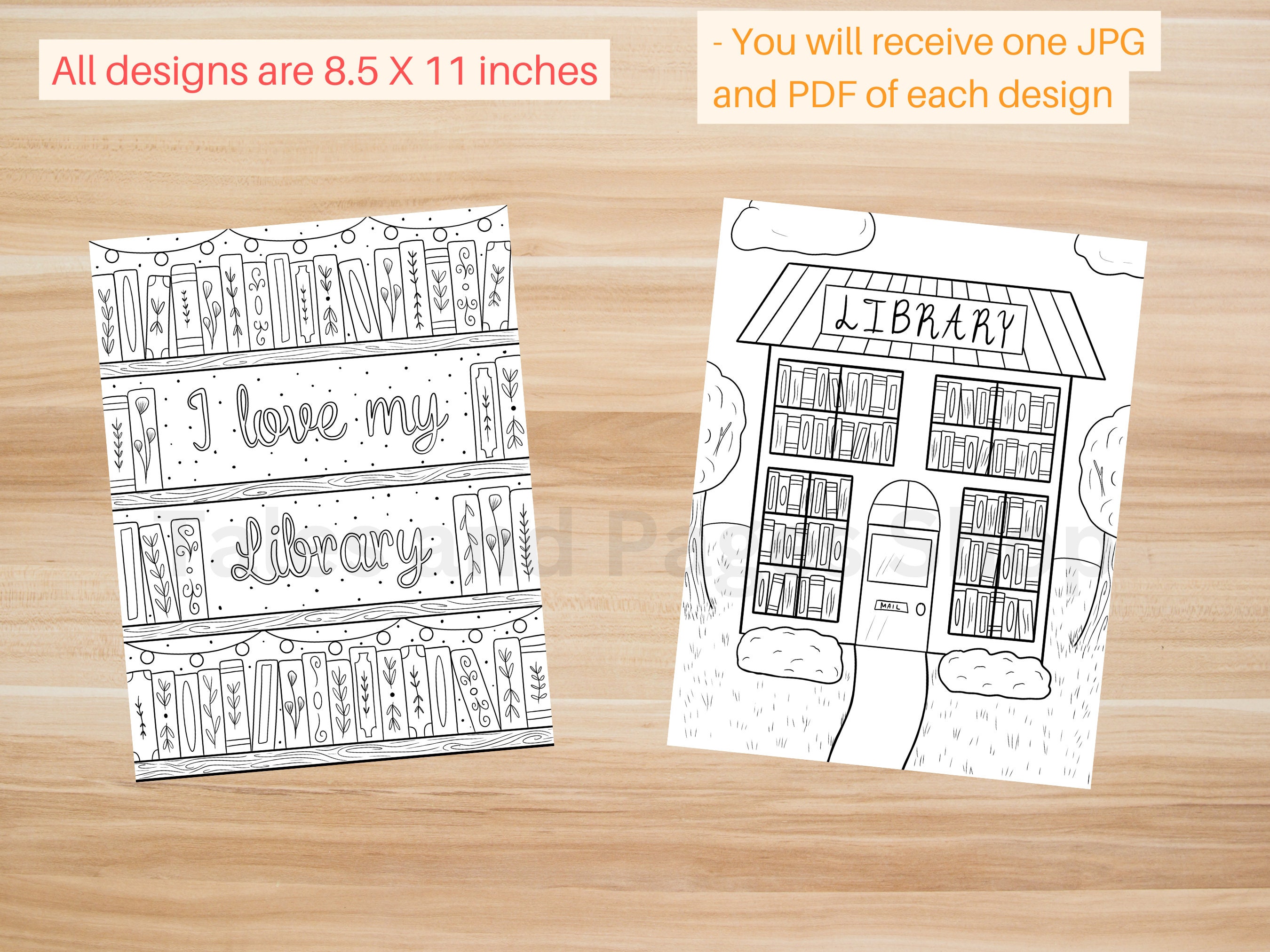 Printable Library Coloring Pages for Kids and Adults Library - Etsy Canada