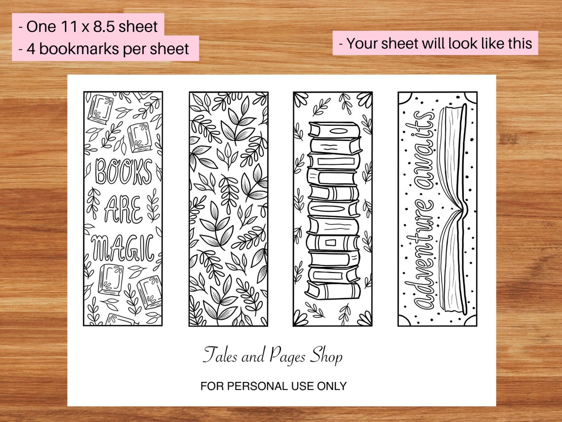 Printable Coloring Bookish Bookmarks for Adults and Kids Set - Etsy
