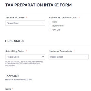 Jotform Tax Client Intake Template With Conditional Logic - Etsy