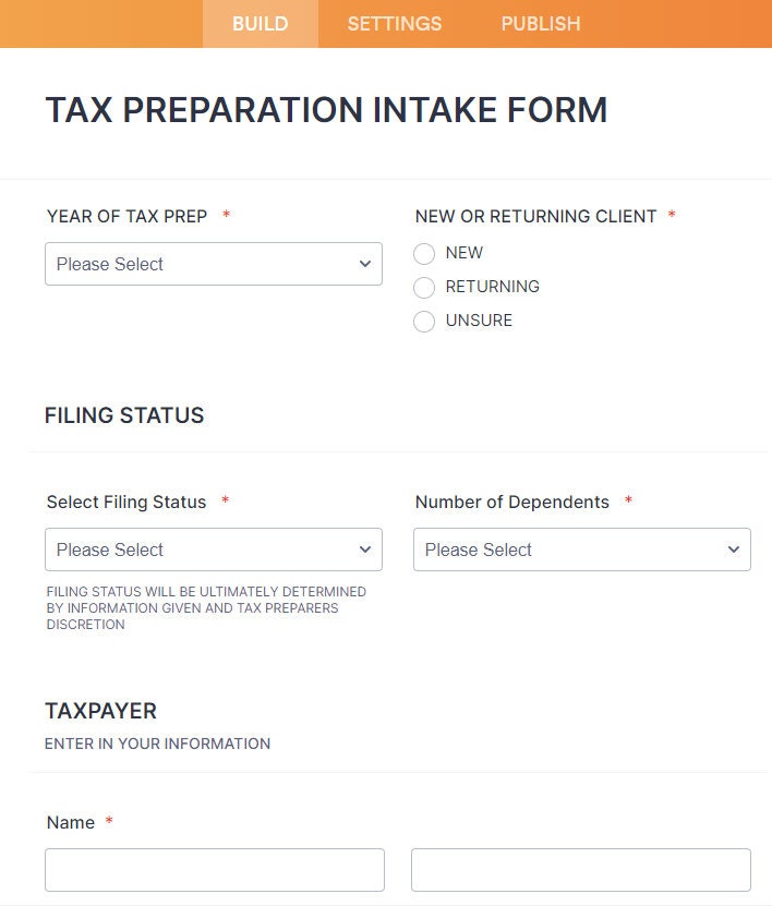 Jotform Tax Client Intake Template With Conditional Logic - Etsy
