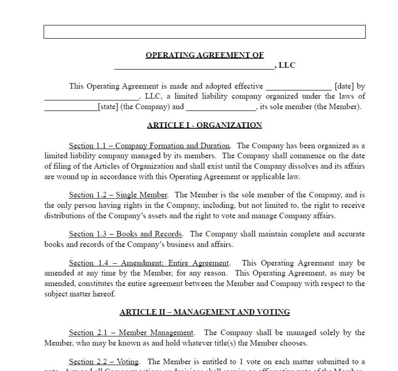 Single Member LLC Operating Agreement Template for Tax Business - Etsy